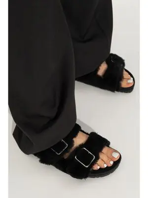 BIRKENSTOCK Arizona Shearling Slides - Black