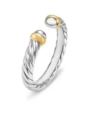 David Yurman 14kt Yellow Gold And Sterling Petite Cable Ring - Silver