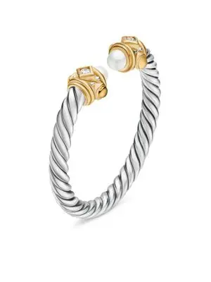 David Yurman 18kt Yellow Gold And Sterling Renaissance Pearl And Diamond Ring - Silver