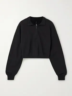 SKIMS Cropped Cotton-blend Jersey Half-zip Sweater