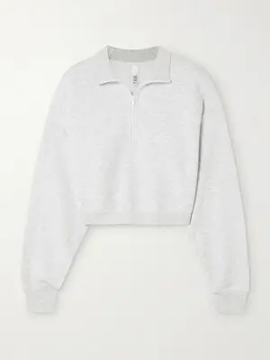 SKIMS Cropped Cotton-blend Jersey Half-zip Sweater