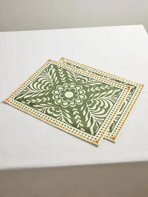 La DoubleJ Set Of Two Printed Linen Placemats - Green