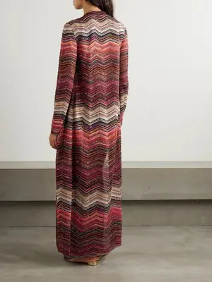 Missoni Sequined Striped Metallic Crochet-knit Cardigan