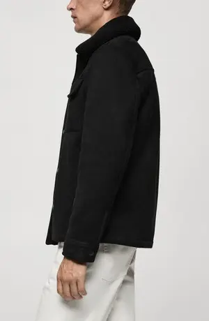 Mango Faux Shearling Jacket - Black
