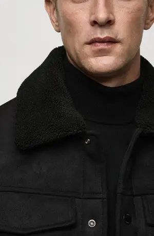 Mango Faux Shearling Jacket - Black
