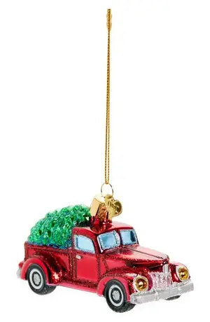 OLD WORLD CHRISTMAS Old Truck With Tree Glass Ornament - Red/ Green