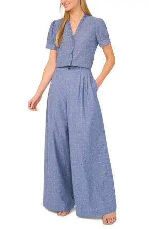 CECE DUPRAZ Ruffle Trim Chambray Top