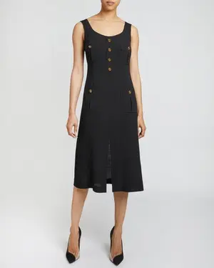 Santorelli A-line Sleeveless Wool Crepe Dress