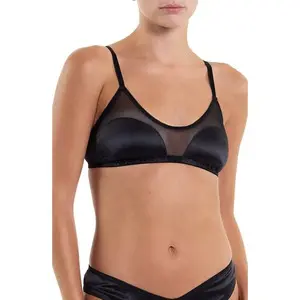 Hanky Panky Mesh Panel Satin Bralette - Black