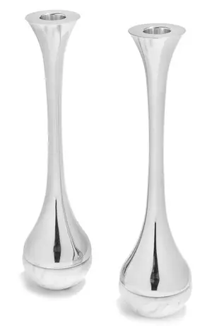 ANNA NEW YORK Dual Set Of 2 Candlesticks - Carrara Silver