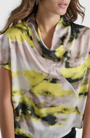 Dkny High Cowl Neck Printed Top