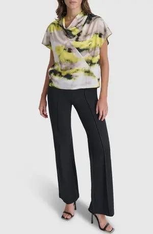 Dkny High Cowl Neck Printed Top