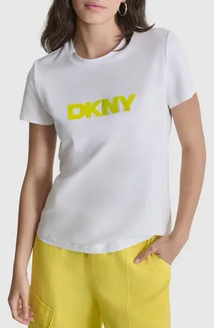 Dkny Neon Logo Cotton Graphic T-shirt - White