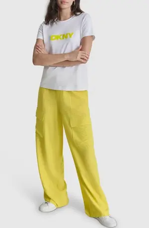 Dkny Neon Logo Cotton Graphic T-shirt - White