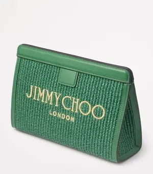 JIMMY CHOO Raffia Avenue Pouch With Leather Trim