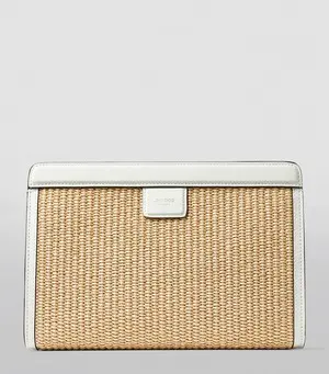 JIMMY CHOO Raffia Leather-trim Avenue Pouch - White