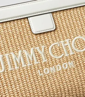 JIMMY CHOO Raffia Leather-trim Avenue Pouch - White