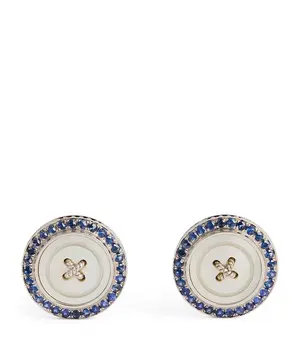 Tateossian Stainless Steel And Sapphire Button Cufflinks - Blue