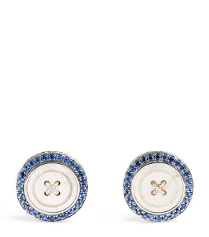 Tateossian Stainless Steel And Sapphire Button Cufflinks - Blue