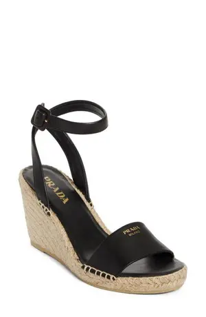 Prada Espadrille Wedge Sandal - Nero