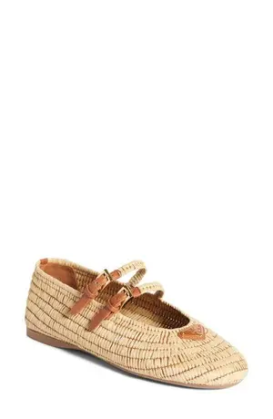 Prada Raffia Mary Jane Flat - Beige/tan
