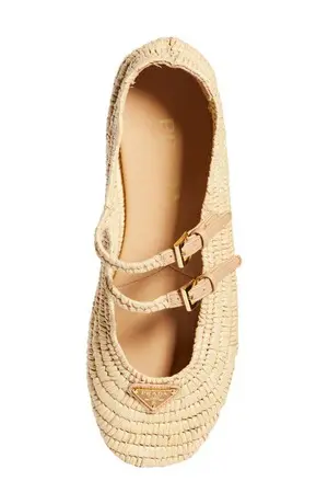 Prada Raffia Mary Jane Flat - Naturale
