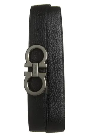FERRAGAMO Double Gancio Leather Belt - Nero Clay