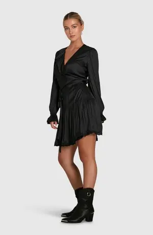 BELLE & BLOOM Wild Flower Embroidered Wrap Dress - Black