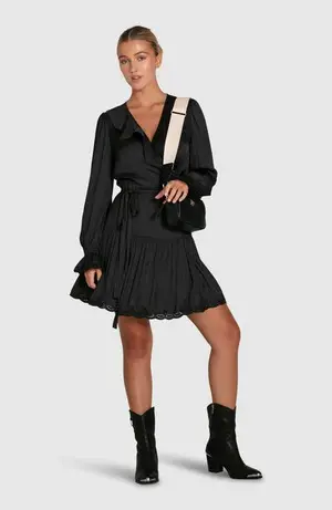 BELLE & BLOOM Wild Flower Embroidered Wrap Dress - Black