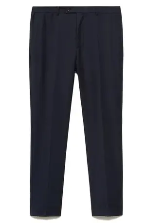Mango Slim Fit Virgin Wool Trousers - Dark Navy