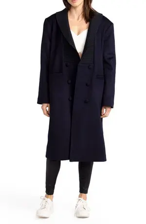 BELLE & BLOOM Quilted Lined Wool Blend Coat - Navy