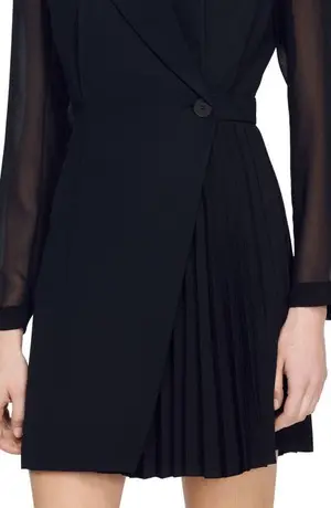 Sandro Tailored Wraparound Dress With Pleated Skirt