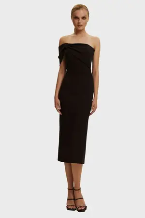 MILLA Milla One-Shoulder Ruched Gabardine Midi Dress - Black