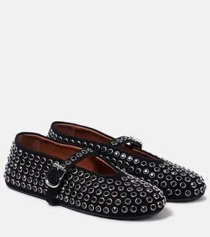 Alaïa Crystal-embellished Suede Ballet Flats - Black