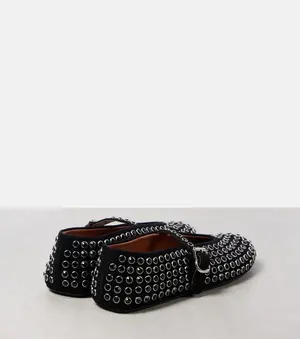 Alaïa Crystal-embellished Suede Ballet Flats - Black