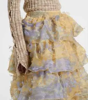 SUSAN FANG Ruffled Appliqué Midi Skirt