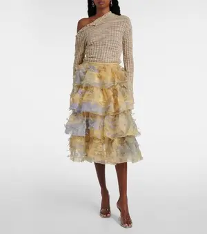 SUSAN FANG Ruffled Appliqué Midi Skirt
