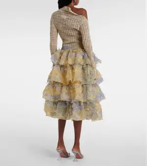 SUSAN FANG Ruffled Appliqué Midi Skirt