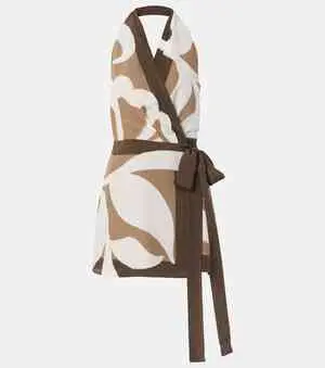 SIR. Portia Printed Silk Satin Wrap Dress - Brown