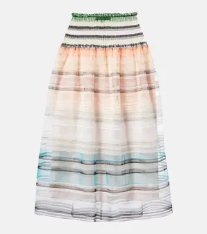 SUSAN FANG Striped Tulle Midi Skirt - Green