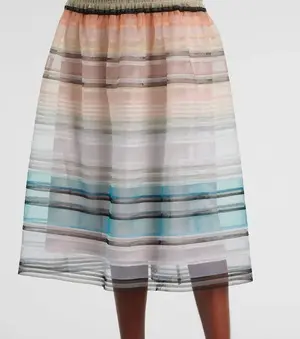 SUSAN FANG Striped Tulle Midi Skirt