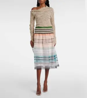 SUSAN FANG Striped Tulle Midi Skirt