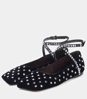 Amina Muaddi Ane Crystal Embellished Ballet Flats - Black
