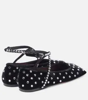 Amina Muaddi Ane Crystal Embellished Ballet Flats - Black