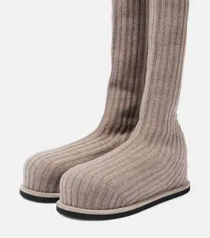 Amina Muaddi Veneda 15 Knee-high Sock Boots - Neutrals