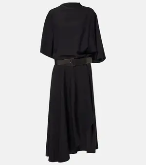 Alaïa Belted Leather-trimmed Midi Dress - Black