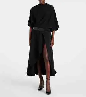 Alaïa Belted Leather-trimmed Midi Dress - Black