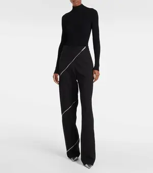 Alaïa Spiral Cotton Wide-leg Pants - Black