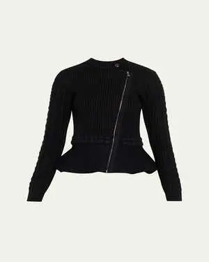 Simkhai Andi Mixed-knit Cotton Peplum Jacket - Black