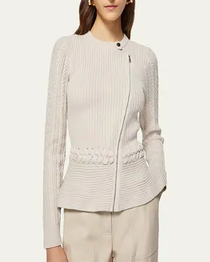 Simkhai Andi Mixed-knit Cotton Peplum Jacket - Stone